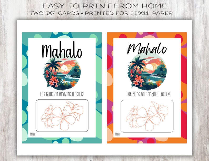 Mahalo Teacher Appreciation Gift Card Holder, Hawaiian Themed Thank You ...