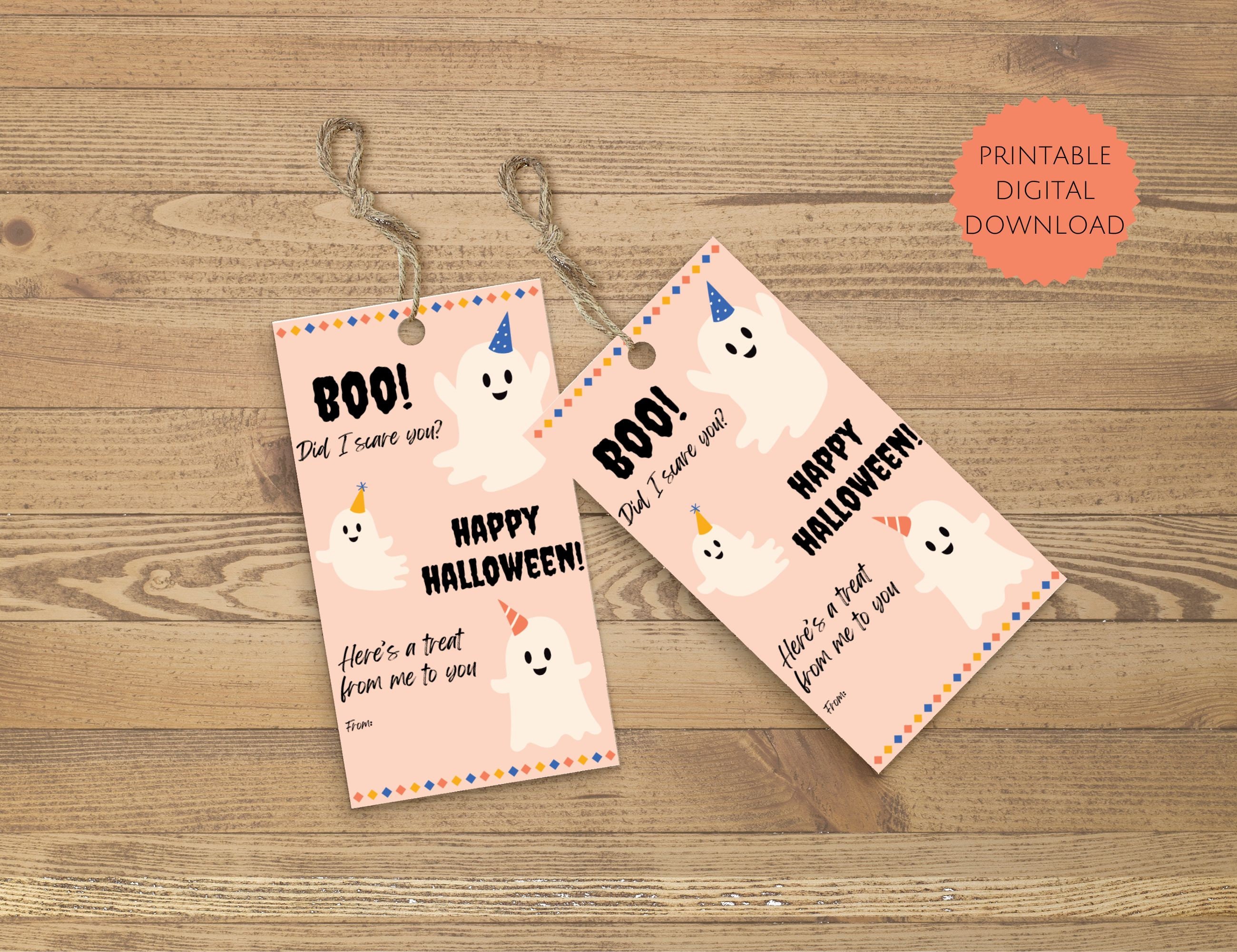 Pink Halloween Ghost Gift Tag, Printable Party Favor Tag, Class Treat ...