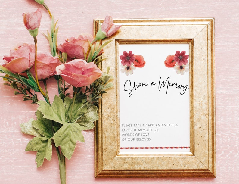 Share a Memory Printable Floral Sign and Cards, for Funerals ...