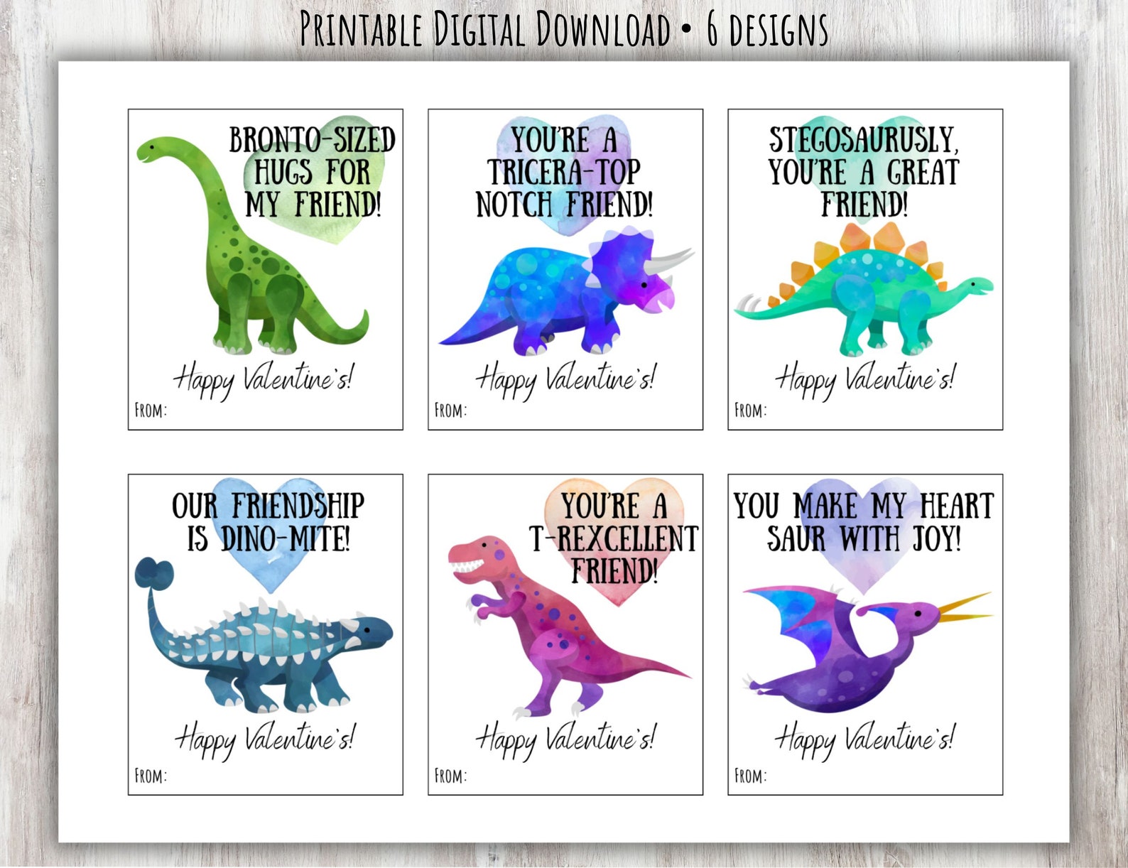 Funny Dinosaur Valentine's Cards, Printable Kid's Classroom Valentines ...