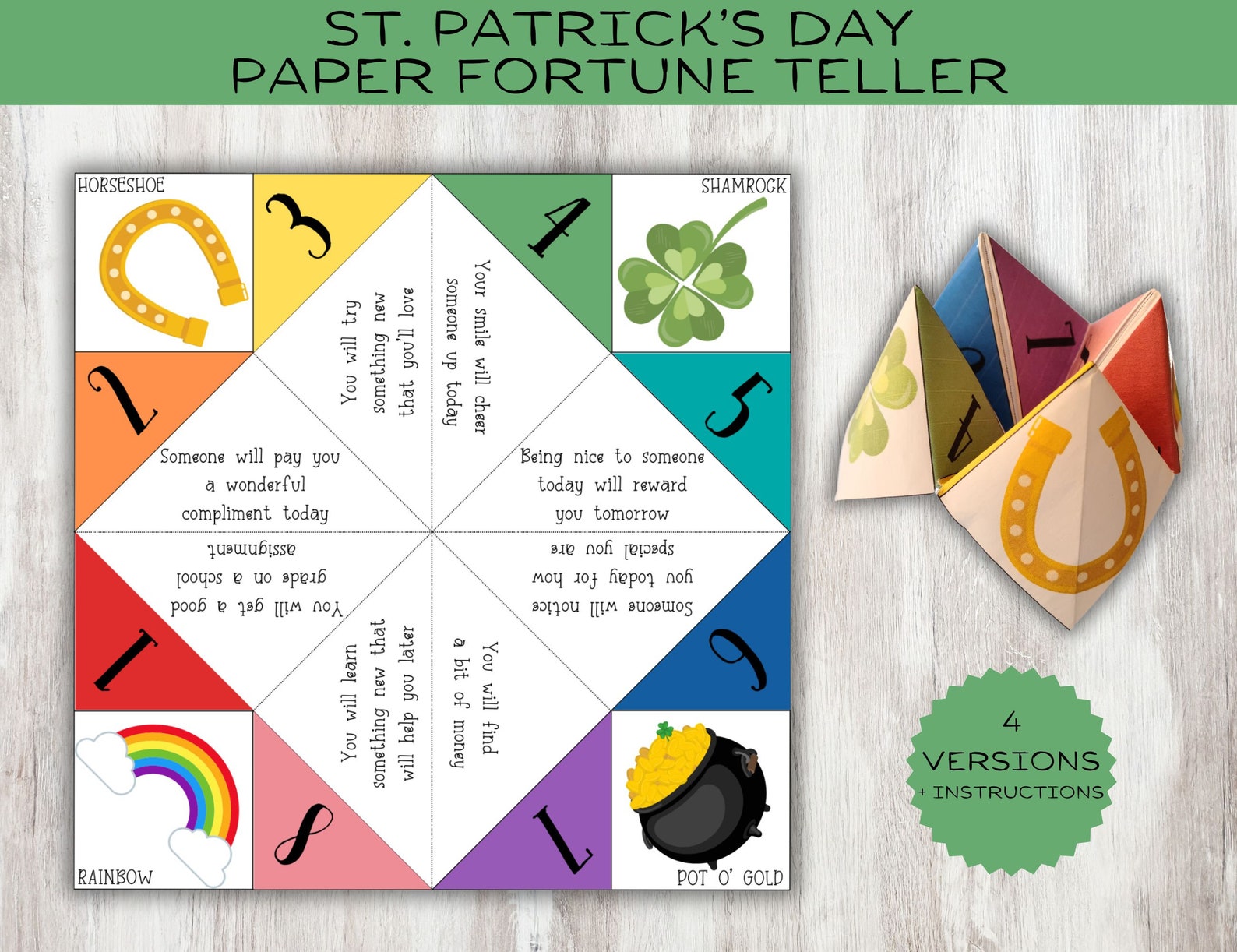 St. Patrick's Day Fortune Teller, Printable Cootie Catcher, Paper ...