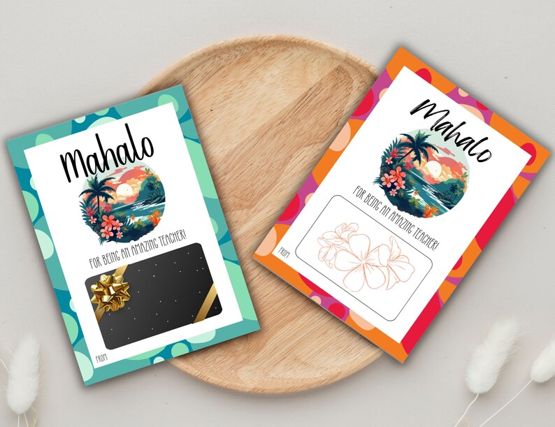 Mahalo Teacher Appreciation Gift Card Holder, Hawaiian Themed Thank You ...