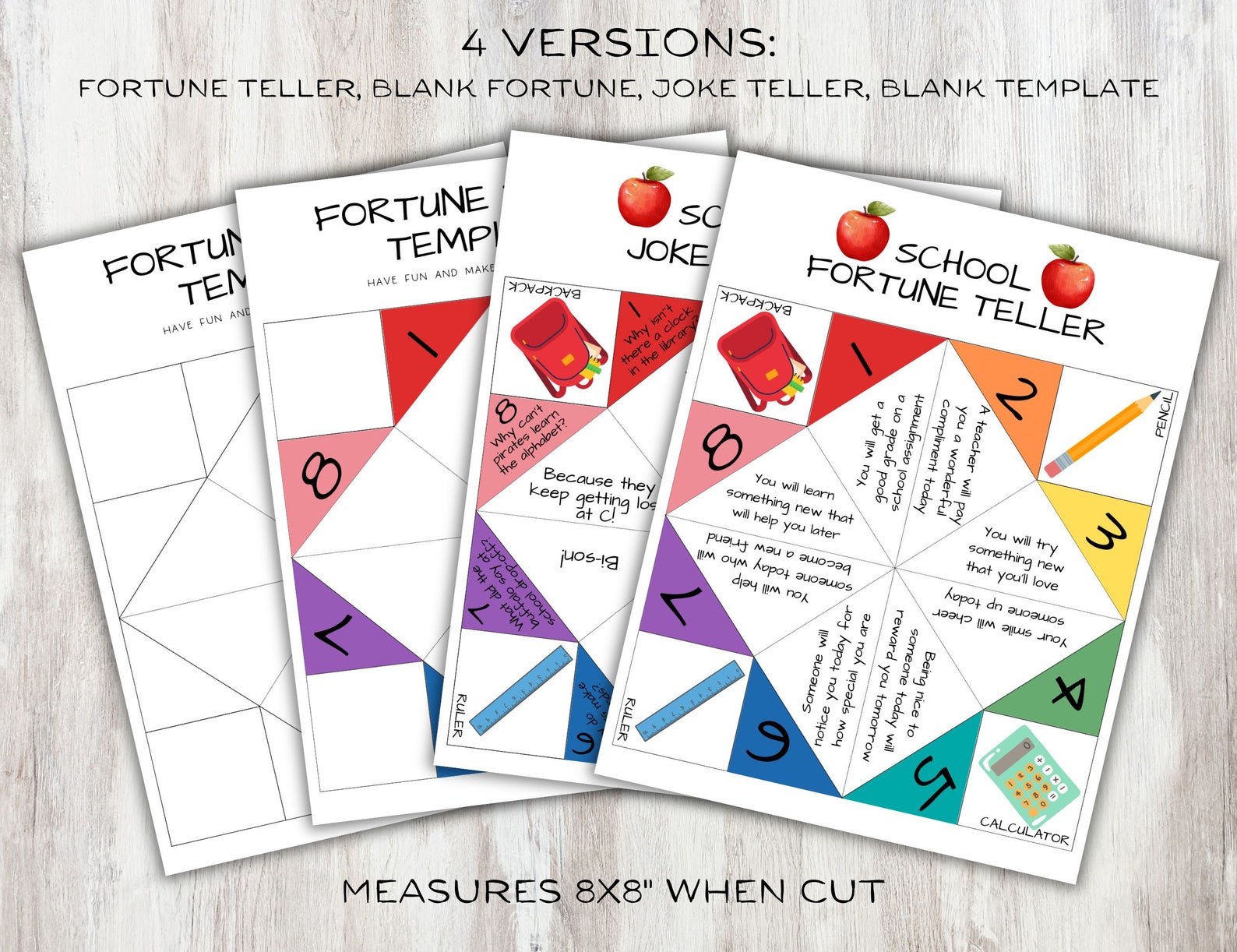 School Themed Fortune Teller and Joke Teller, Printable Cootie Catcher ...
