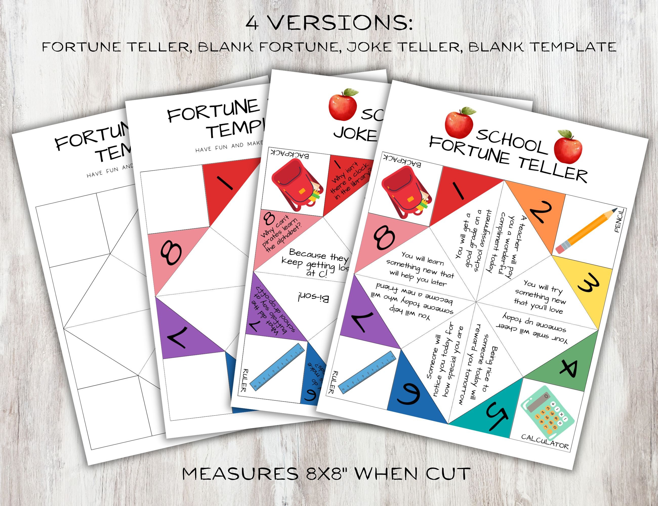 School Themed Fortune Teller and Joke Teller, Printable Cootie Catcher ...