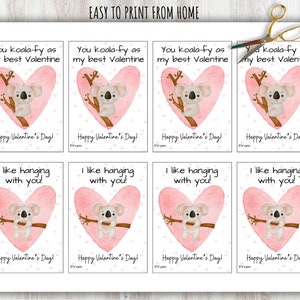 Koala Printable Valentine's Cards, Kid's Classroom Valentines, Treat ...