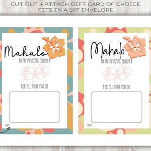 Mahalo Teacher Appreciation Gift Card Holders, Hawaiian Themed Teacher ...