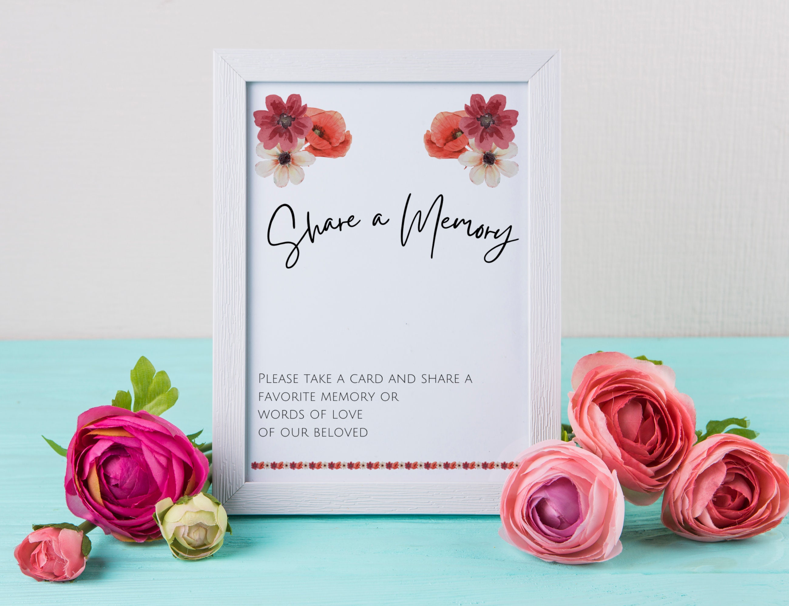Share a Memory Printable Floral Sign and Cards for Funerals - Etsy