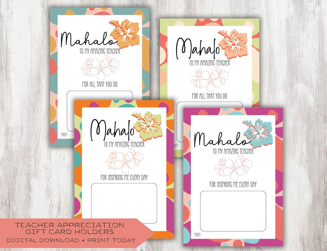 Mahalo Teacher Appreciation Gift Card Holders, Hawaiian Themed Teacher ...