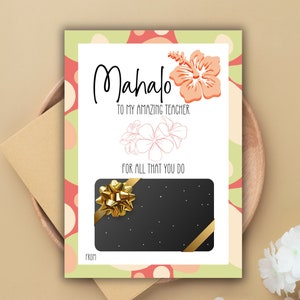 Mahalo Teacher Appreciation Gift Card Holders, Hawaiian Themed Teacher ...