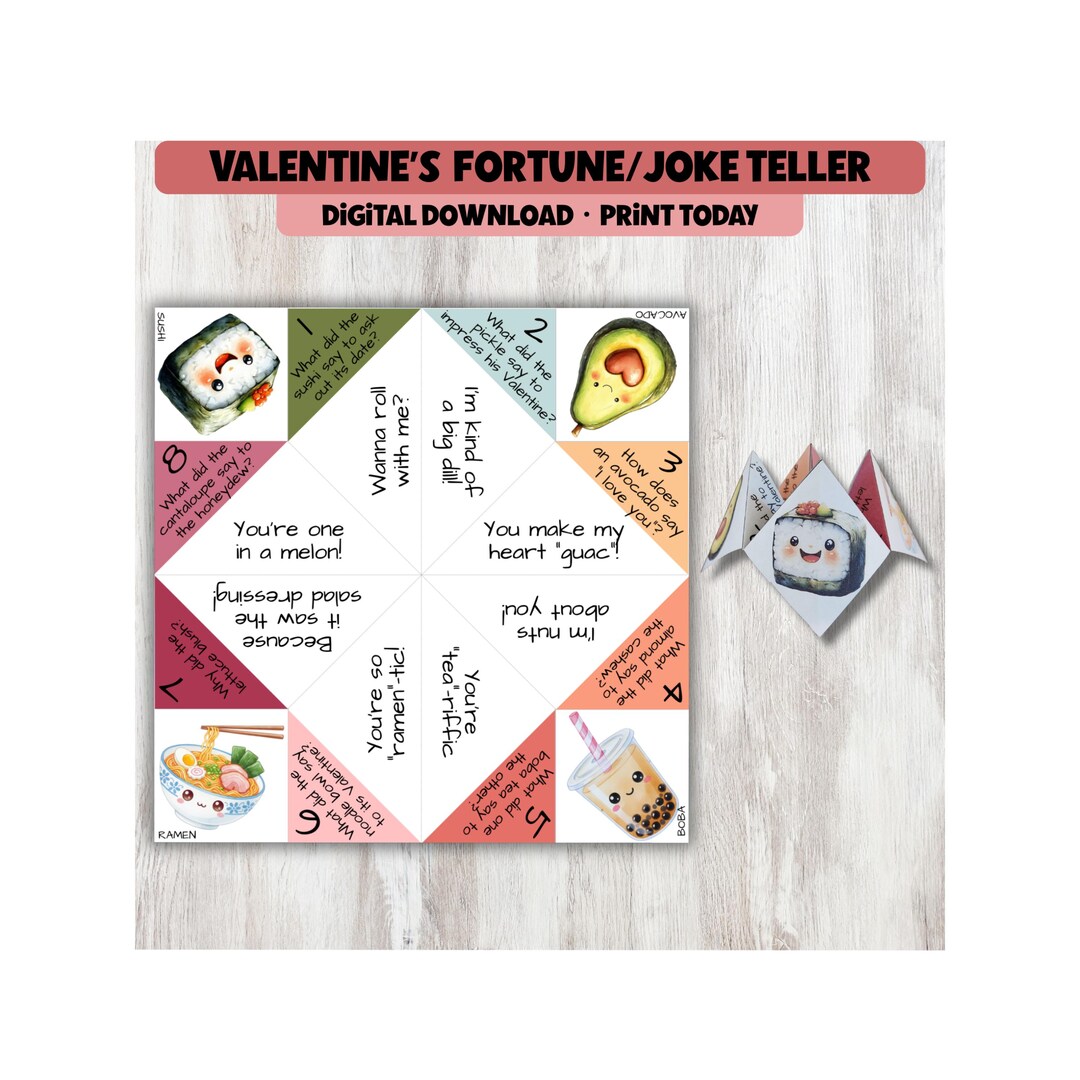 Valentine's Fortune and Joke Teller, Kawaii Food Themed Cootie Catcher ...
