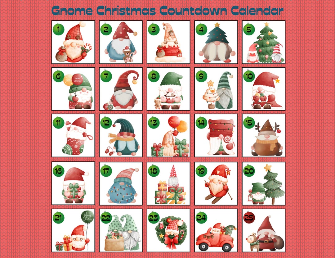 Gnome Advent Calendar, Christmas Countdown Calendar, Printable Kid's ...