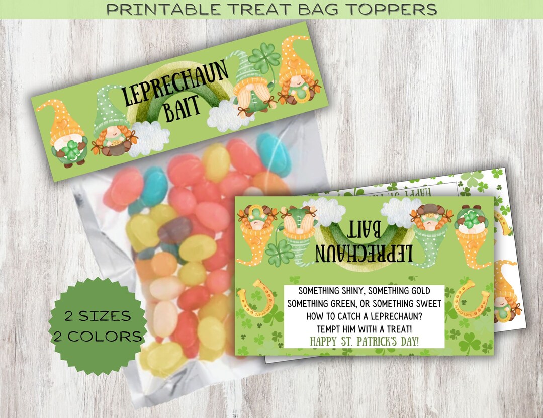 Leprechaun Bait, Treat Bag Toppers, Printable Candy Snack Baggie ...
