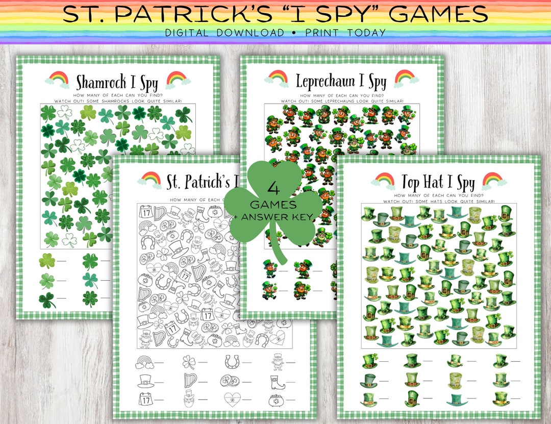 St. Patrick's Day "i Spy" Games Bundle, Printable Activities for Family ...