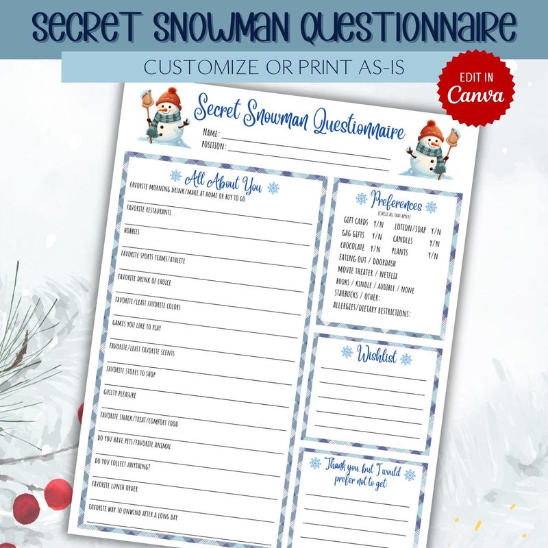 Snowman Coworker Game - Etsy