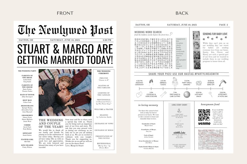 Newspaper Wedding Program Template: Editable Infographic (digital ...