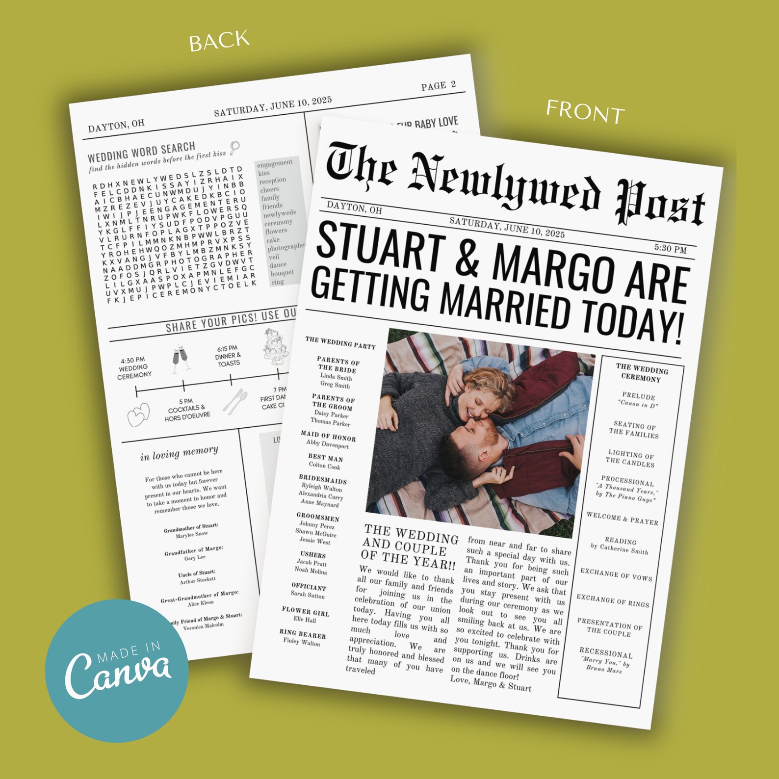 Newspaper Wedding Program Template: Editable Infographic (digital ...