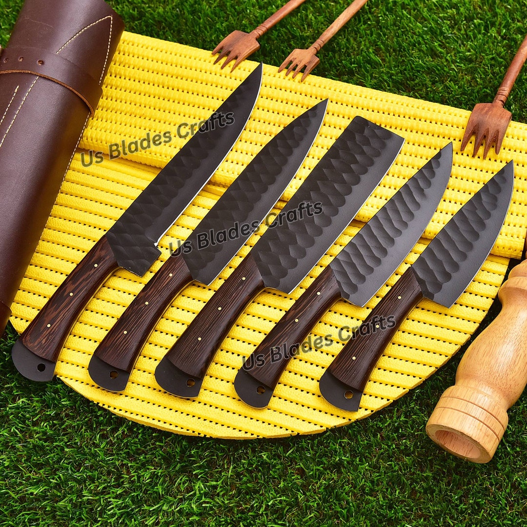 Set of 5 Handmade Kitchen Knives, Powder Coated Stainless Steel With ...