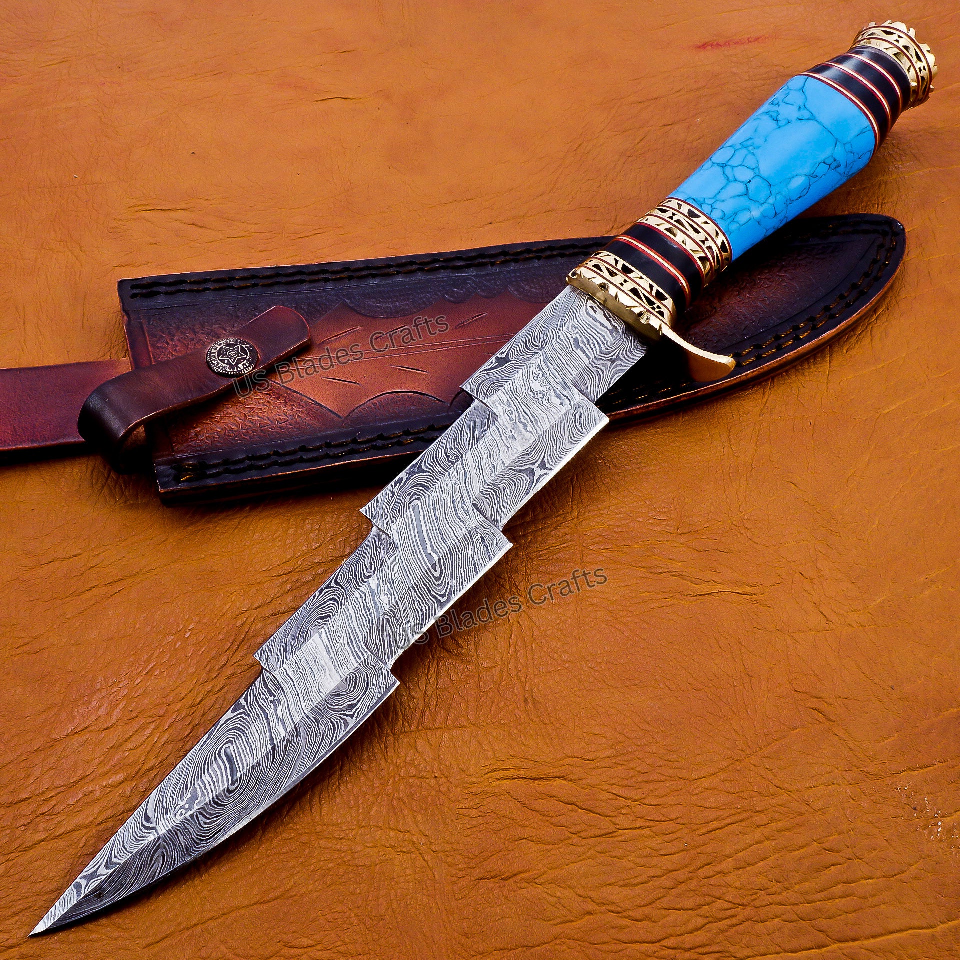 Hand Forged HUNTING KNIFE With Sheath Antique Stone Fixed Blade Custom ...