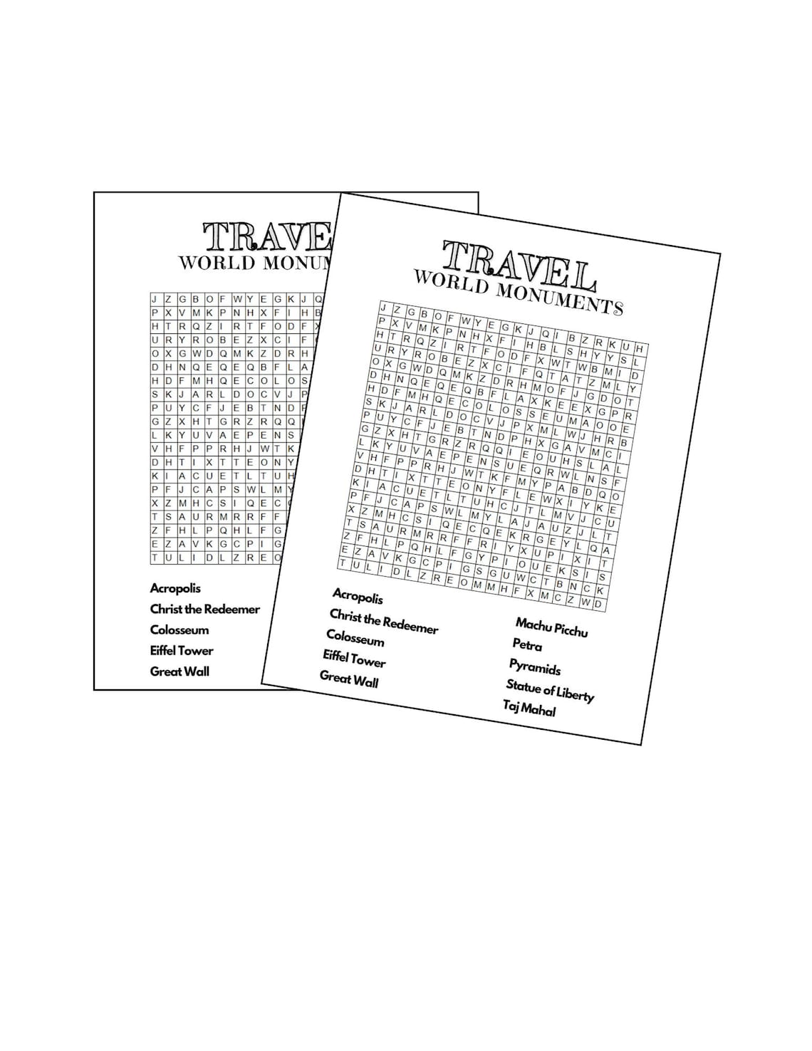 Printable Travel Word Search for Adults. Travel, Monuments, Trip Game ...
