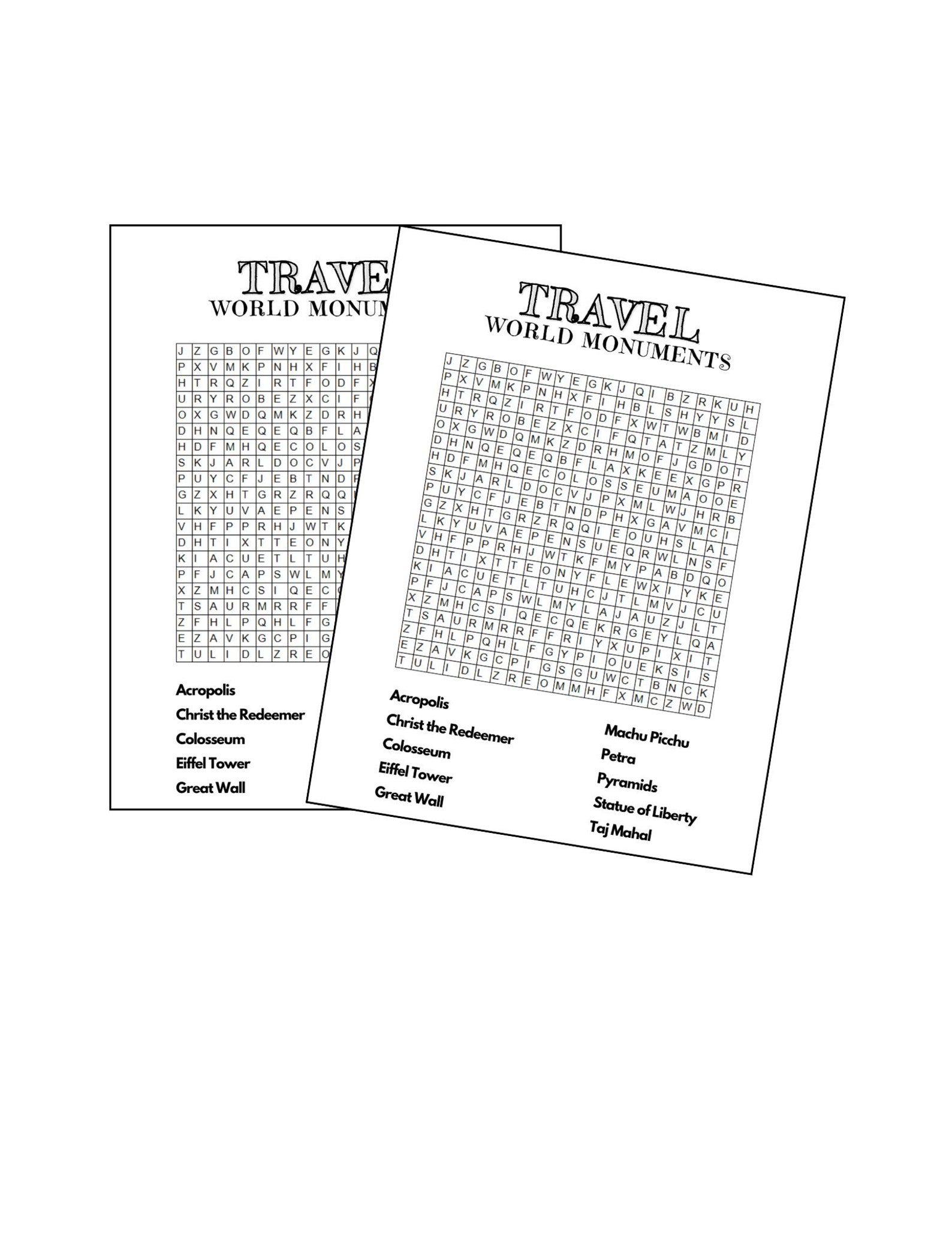 Printable Travel Word Search for Adults. Travel, Monuments, Trip Game ...