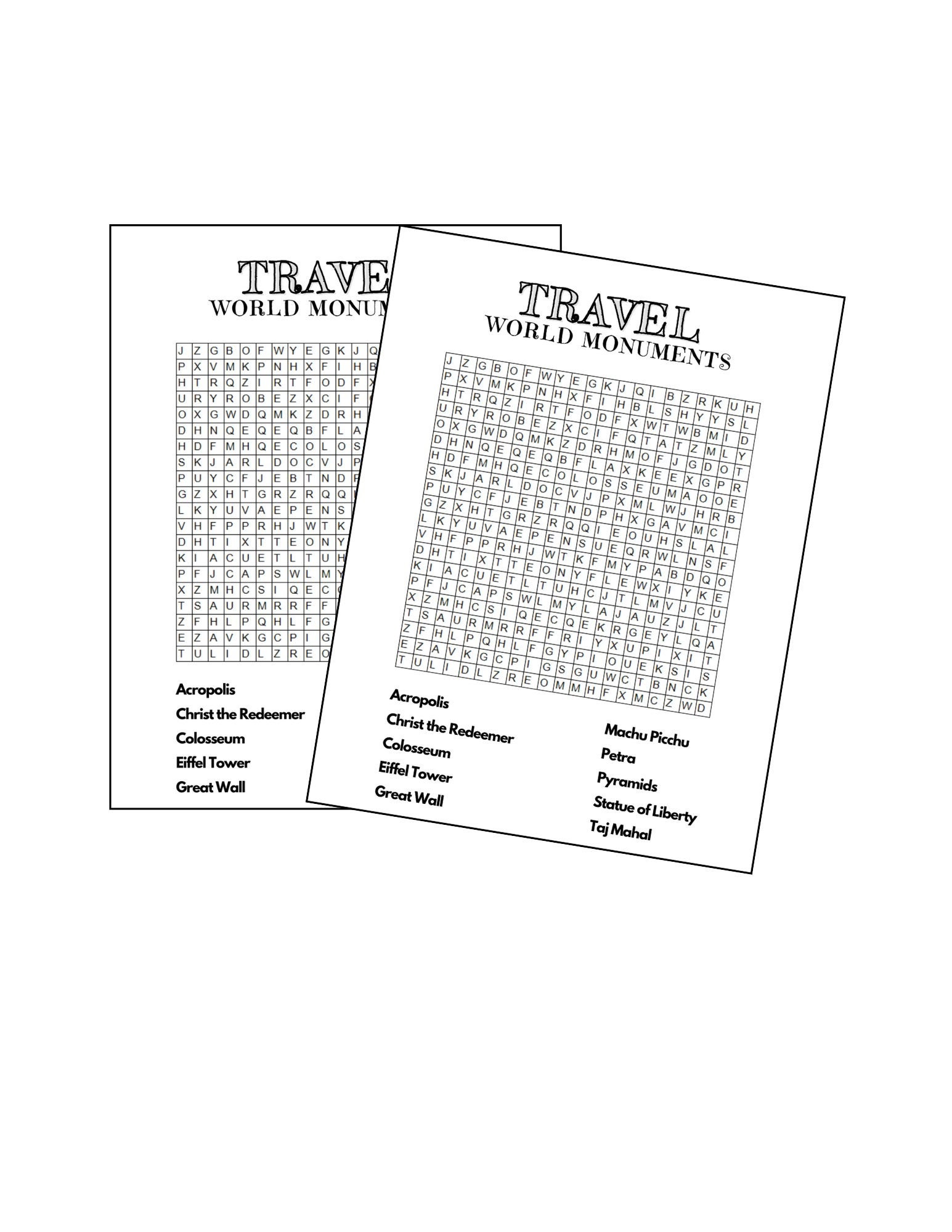 Printable Travel Word Search for Adults. Travel, Monuments, Trip Game ...