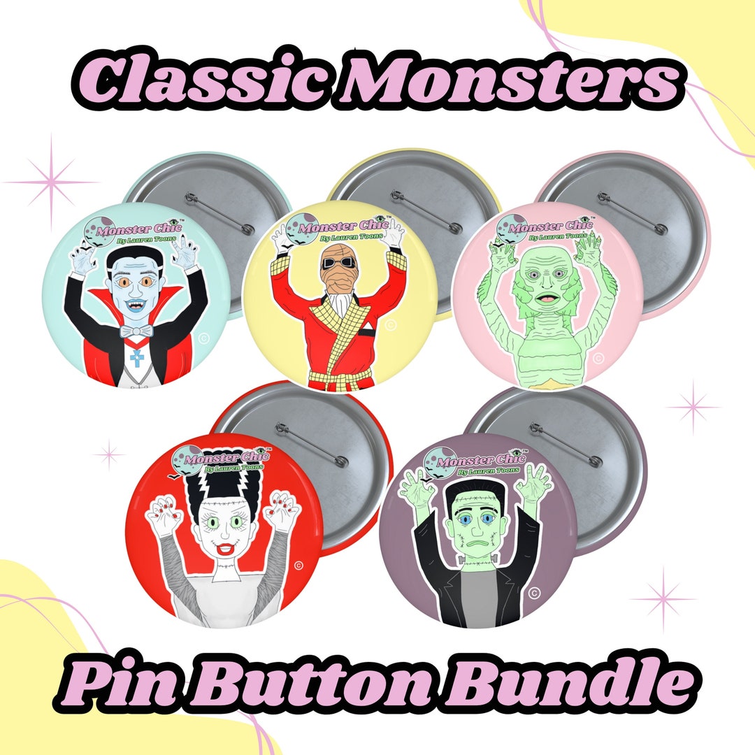 Classic Monsters Pin-button Bundle | Multiple Sizes Available | | Hand ...