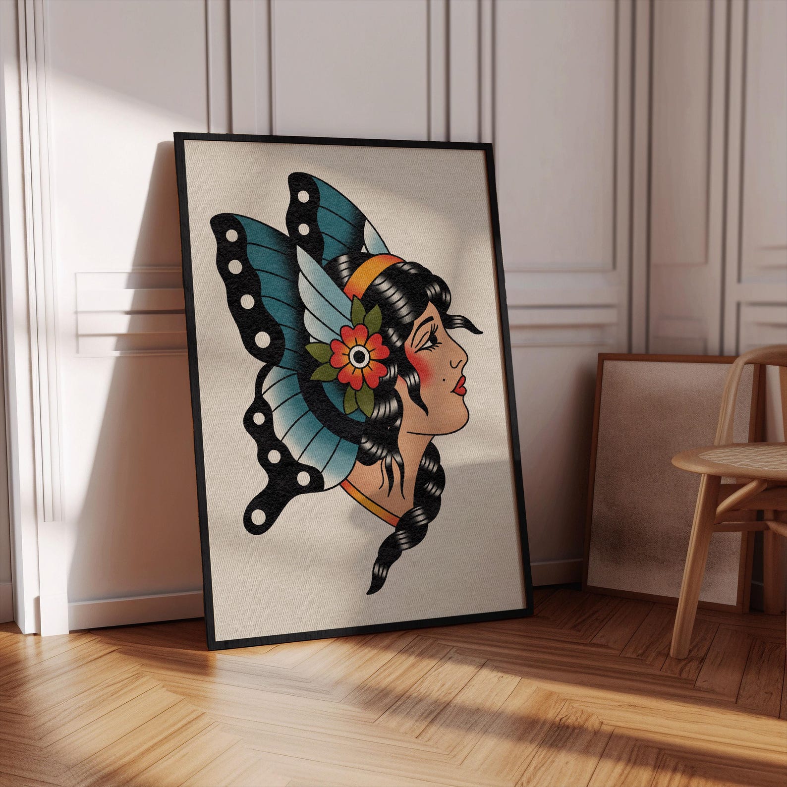 Butterfly Lady Head Art Print - American Traditional Tattoo Art Print ...