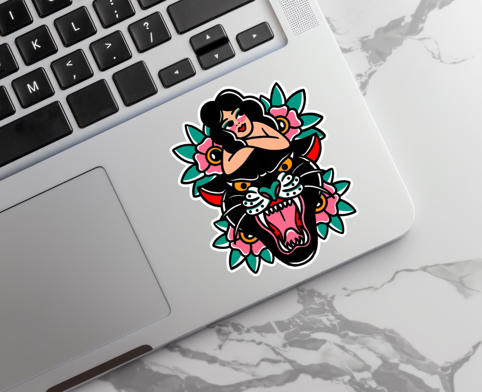 Old School Panther Lady Tattoo Sticker - Classic Tattoo Flash Sticker ...
