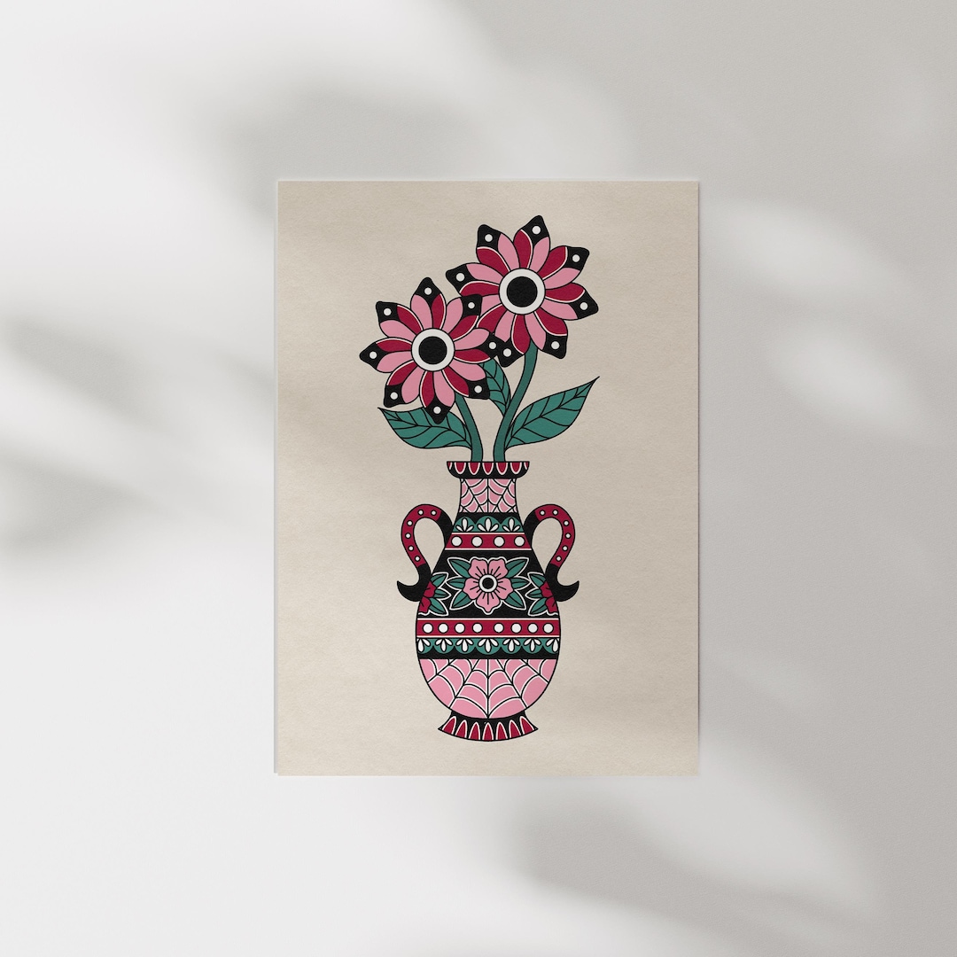 Traditional Tattoo Flower Vase Art Print - Classic Flash, Trad Tattoo ...