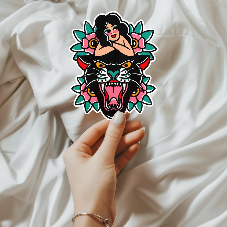 Old School Panther Lady Tattoo Sticker - Classic Tattoo Flash Sticker ...