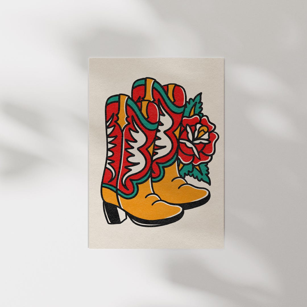 Old School Cowboy Boots Tattoo Flash Art Print - Classic Flash, Trad ...