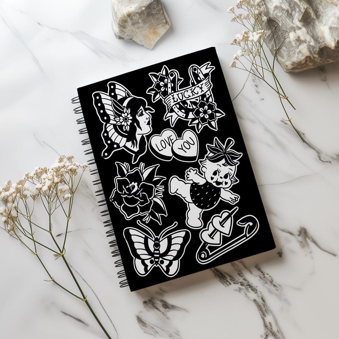 Traditional Tattoo Flash Spiral Notebook (6x8) - Unique Journal Gift ...