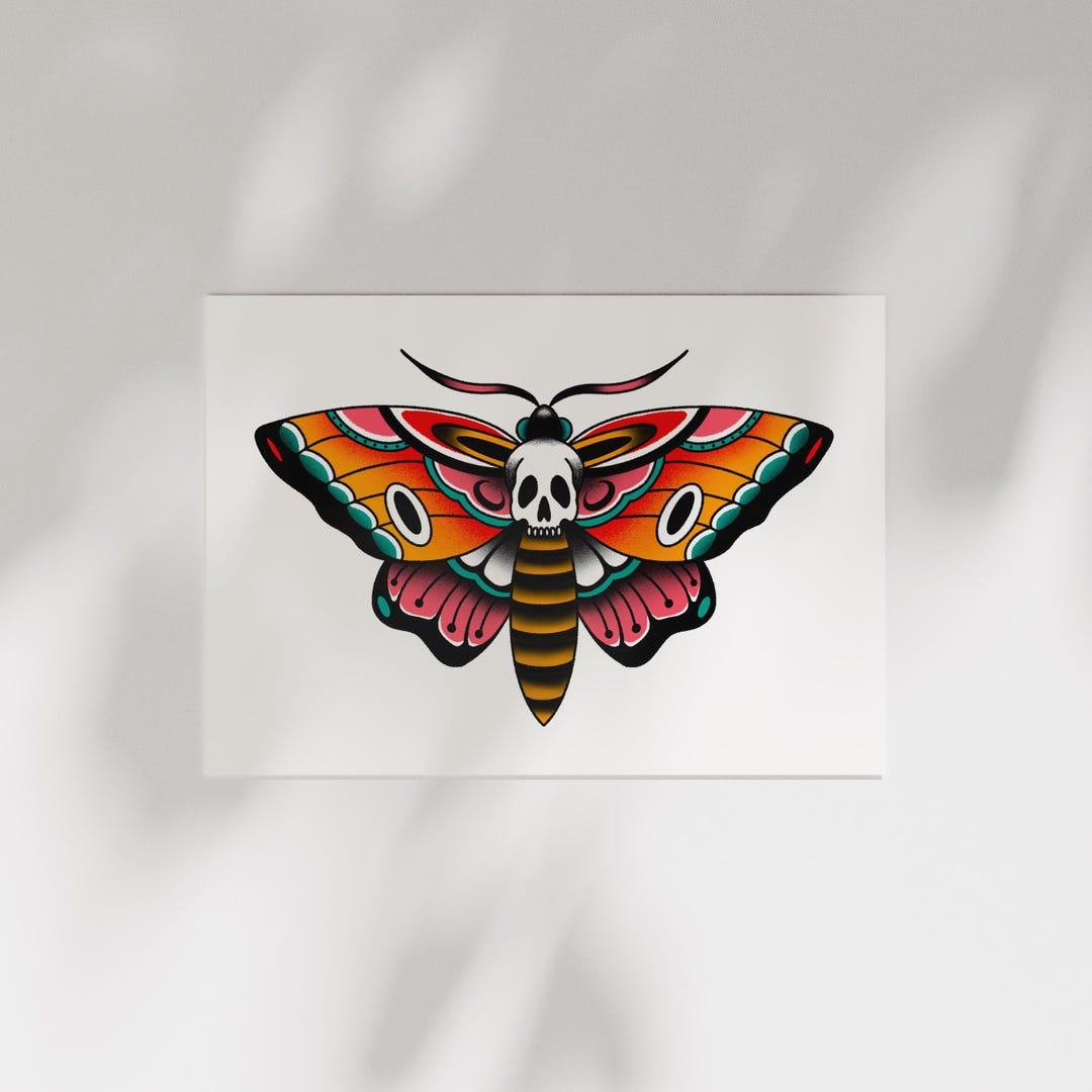 American Traditional Death Moth Tattoo Art Print - Etsy