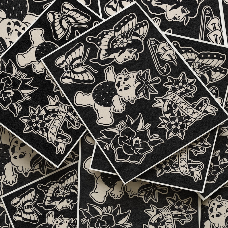 Traditional Tattoo Flash Sheet Art Print - Classic Flash, Trad Tattoo ...