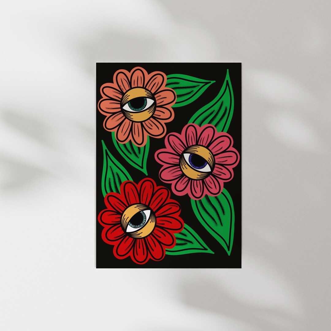 Funky Eyeball Flower Art Print - Bright Wall Poster, Funky Art Print ...