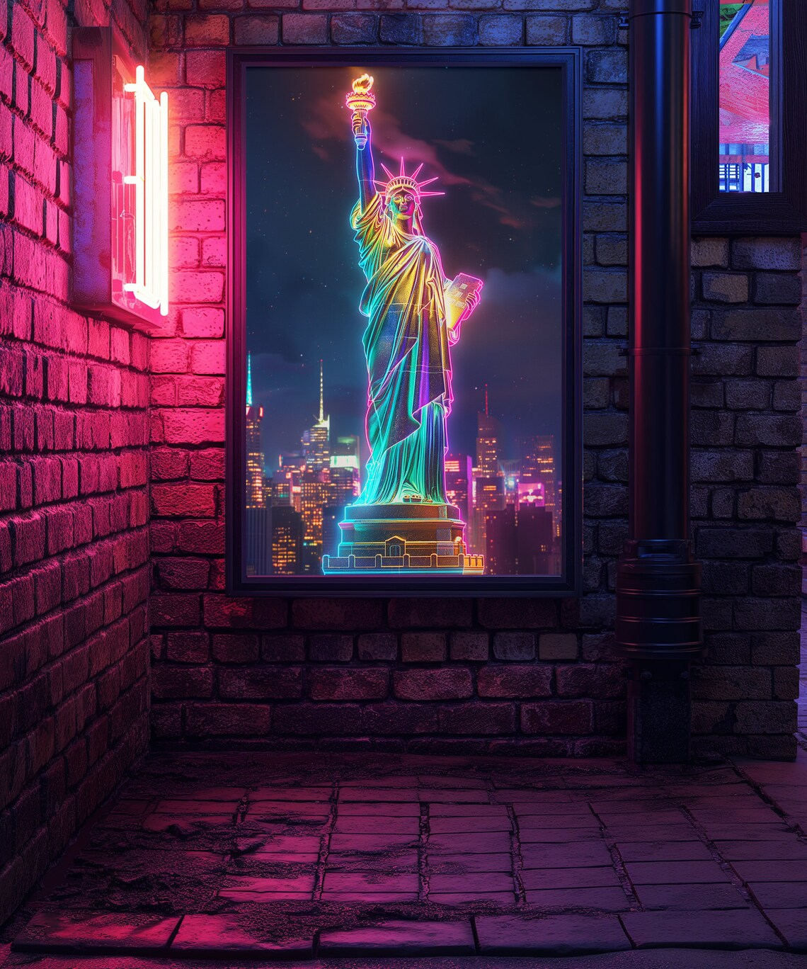 Neon Glow Statue of Liberty Poster - Vibrant New York Skyline Art - Etsy