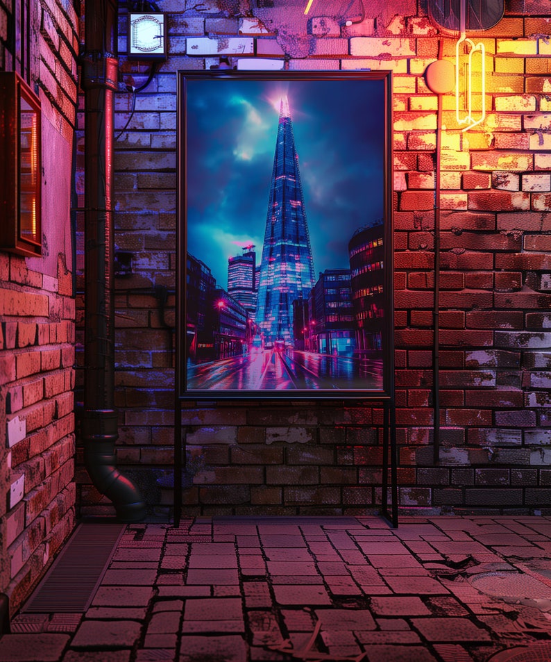 Neon Nightscape the Shard Poster - Electric London Skyline Art Print - Etsy