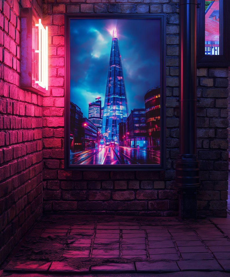 Neon Nightscape the Shard Poster - Electric London Skyline Art Print - Etsy