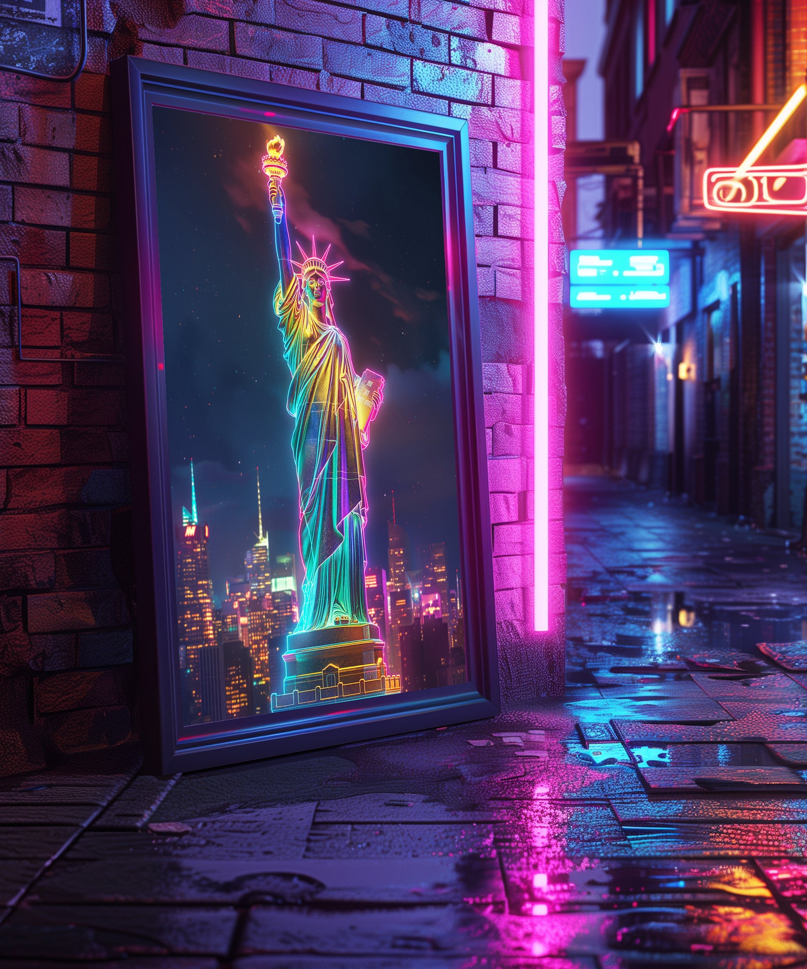 Neon Glow Statue of Liberty Poster - Vibrant New York Skyline Art - Etsy