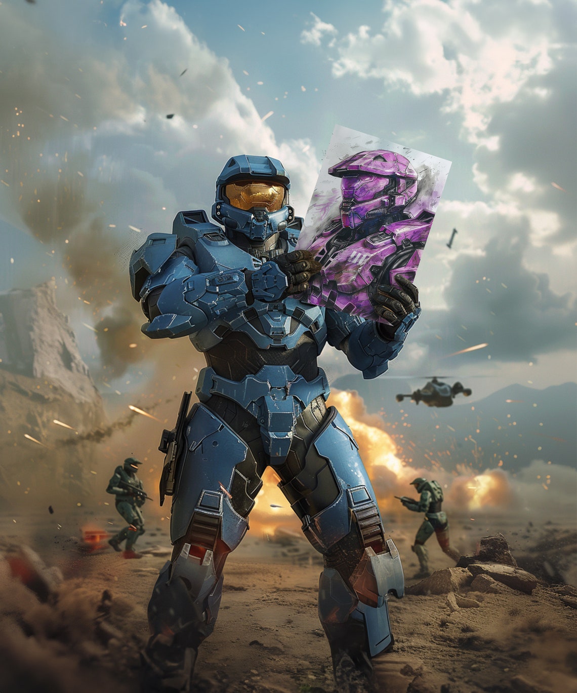 Halo Inspired Wall Art - Violet Vanguard - Spartan Warrior Sketch Art ...