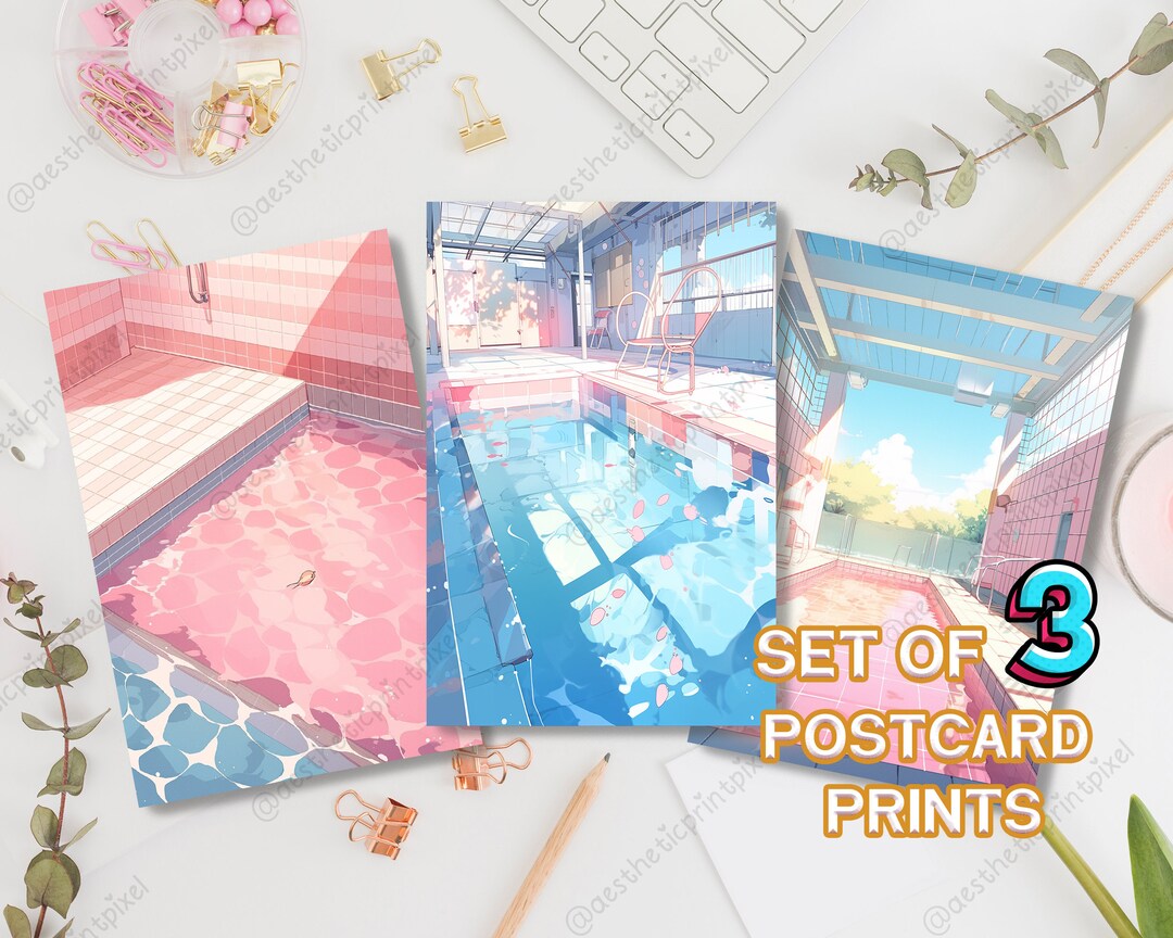 Swimming Pool in Summer Kawaii Aesthetic Illustration Style Art Print ...