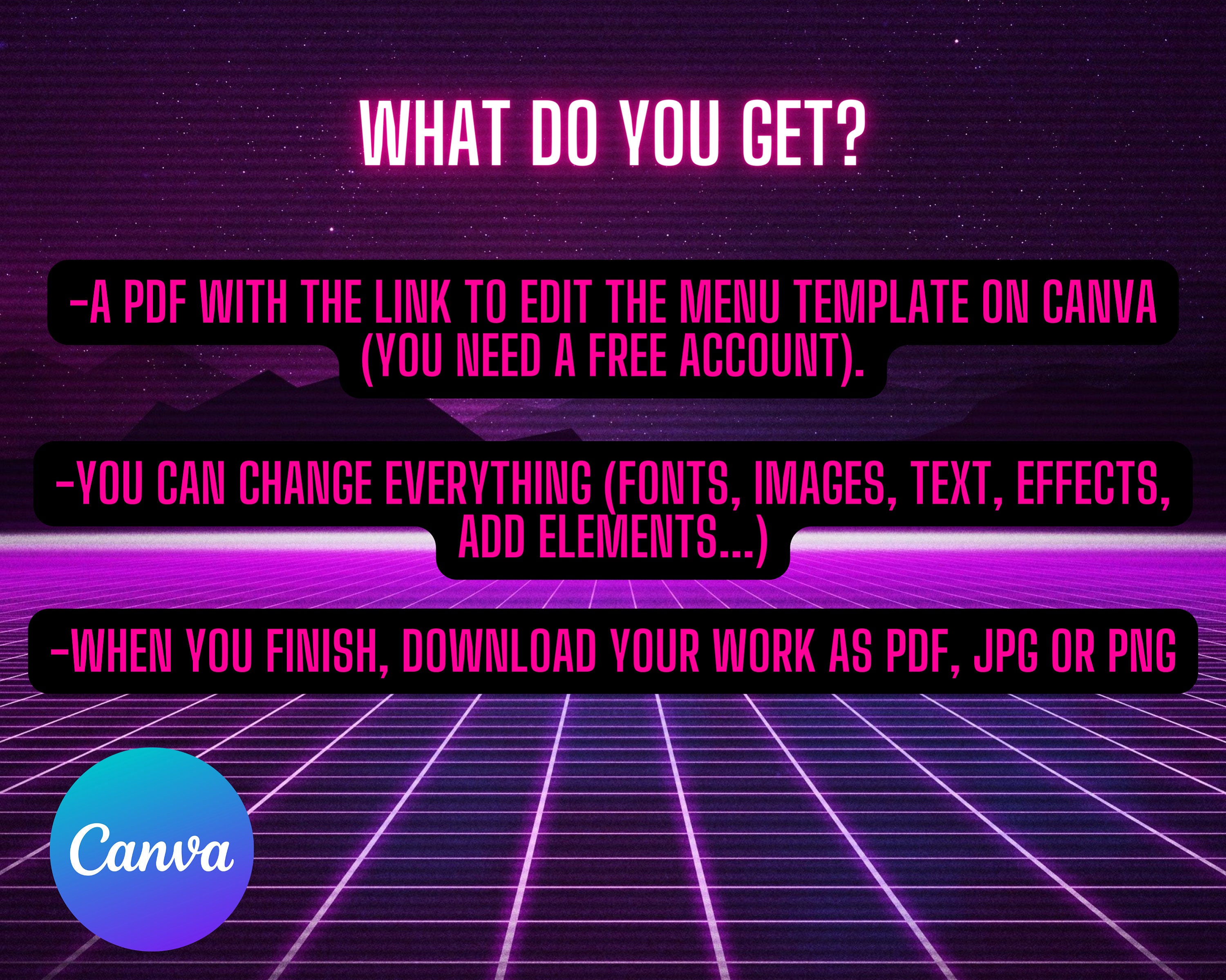 Editable Canva Restaurant Menu Template Neon Menu Modern - Etsy