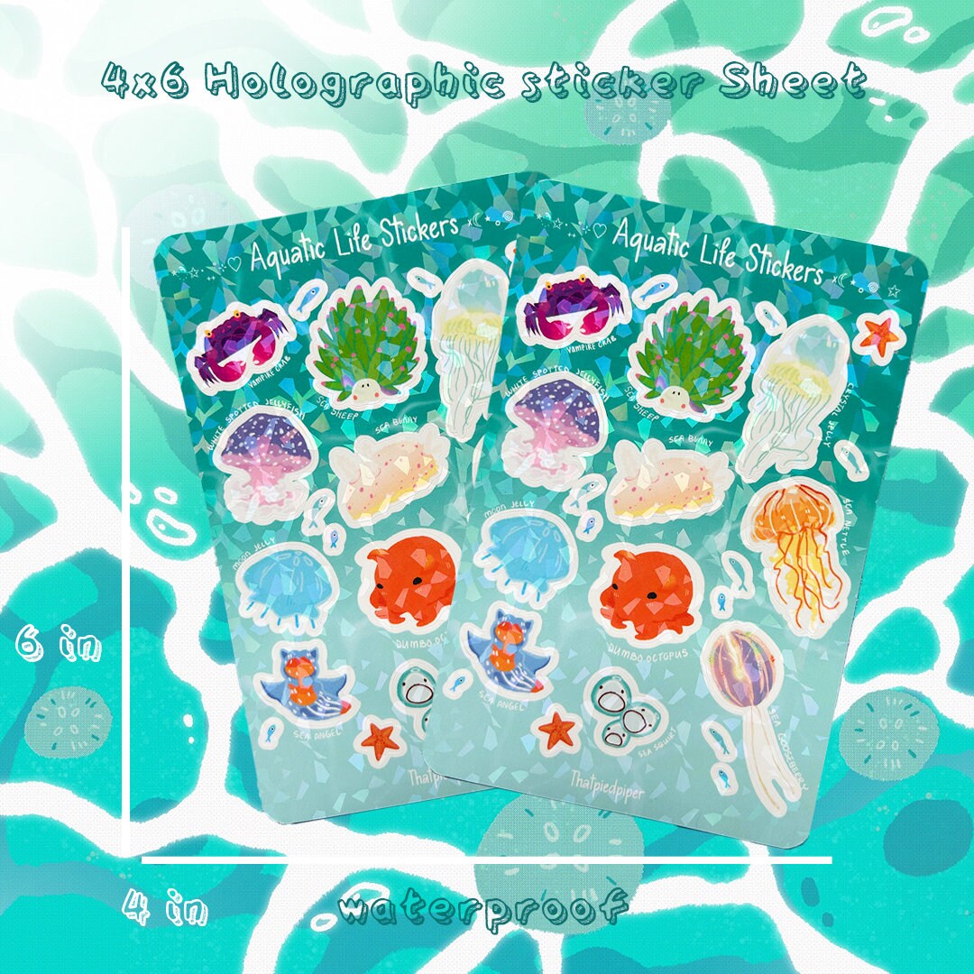 4x6 Inch Holographic Aquatic Life Sticker Sheet - Etsy