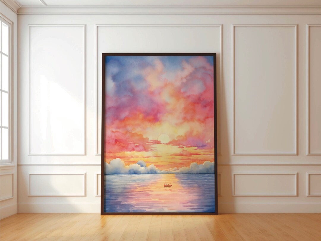 Sunburst Sunset Oil Painting, Rainbow Sunset Art, Sunny Artwork ...