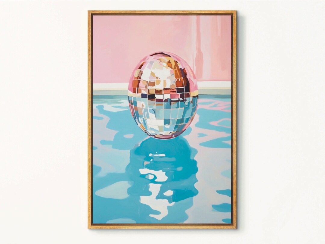Disco Ball Pool Float Wall Art, Disco Ball in a Pool Print, Summer ...