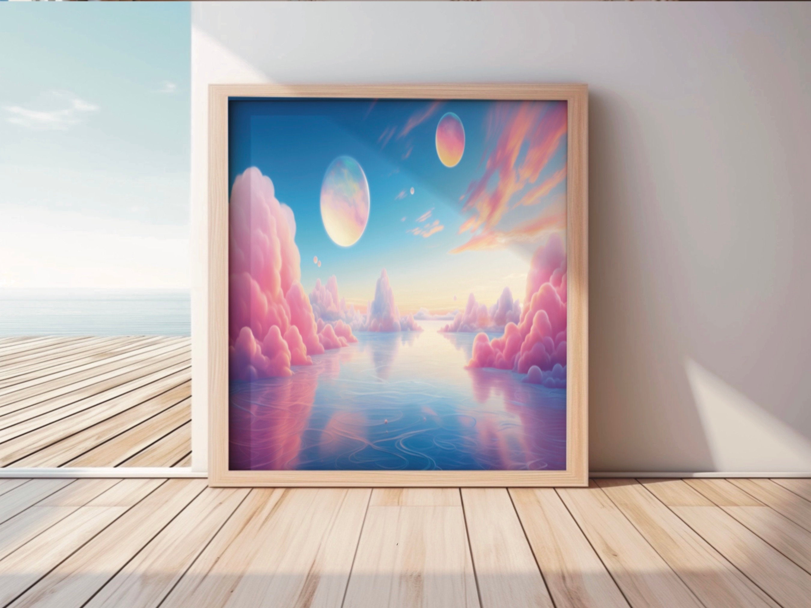 Galactic Sky Art, Pink Sky Wall Art, Supermoon Art, Cotton Candy Sky ...