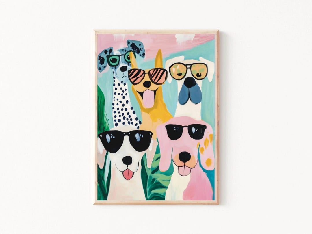 Retro Cool Dogs Art Print, Cool Hipster Dogs, Dogs With Sunglasses ...
