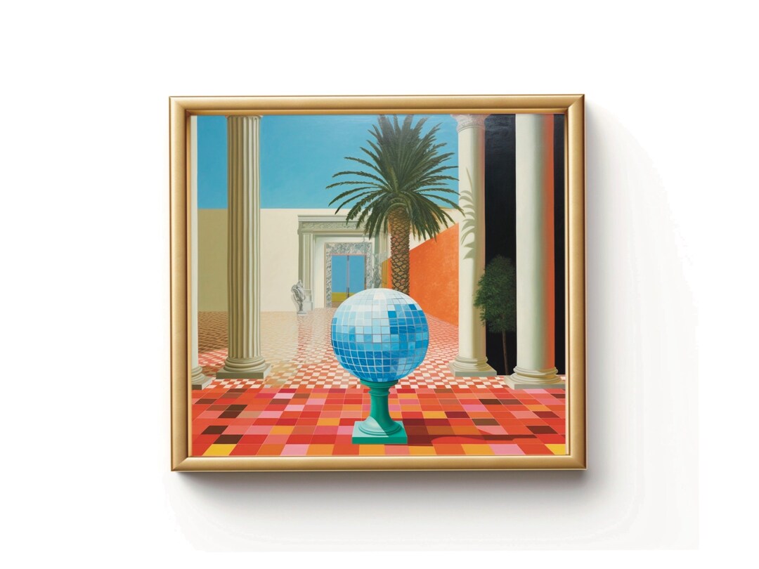 David Hockney Inspired Tropical Disco Statue Wall Art, Blue Disco Ball ...