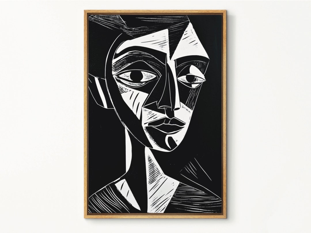 Black and White Pablo Picasso Inspired Cubist Figure Poster, Absurdist ...