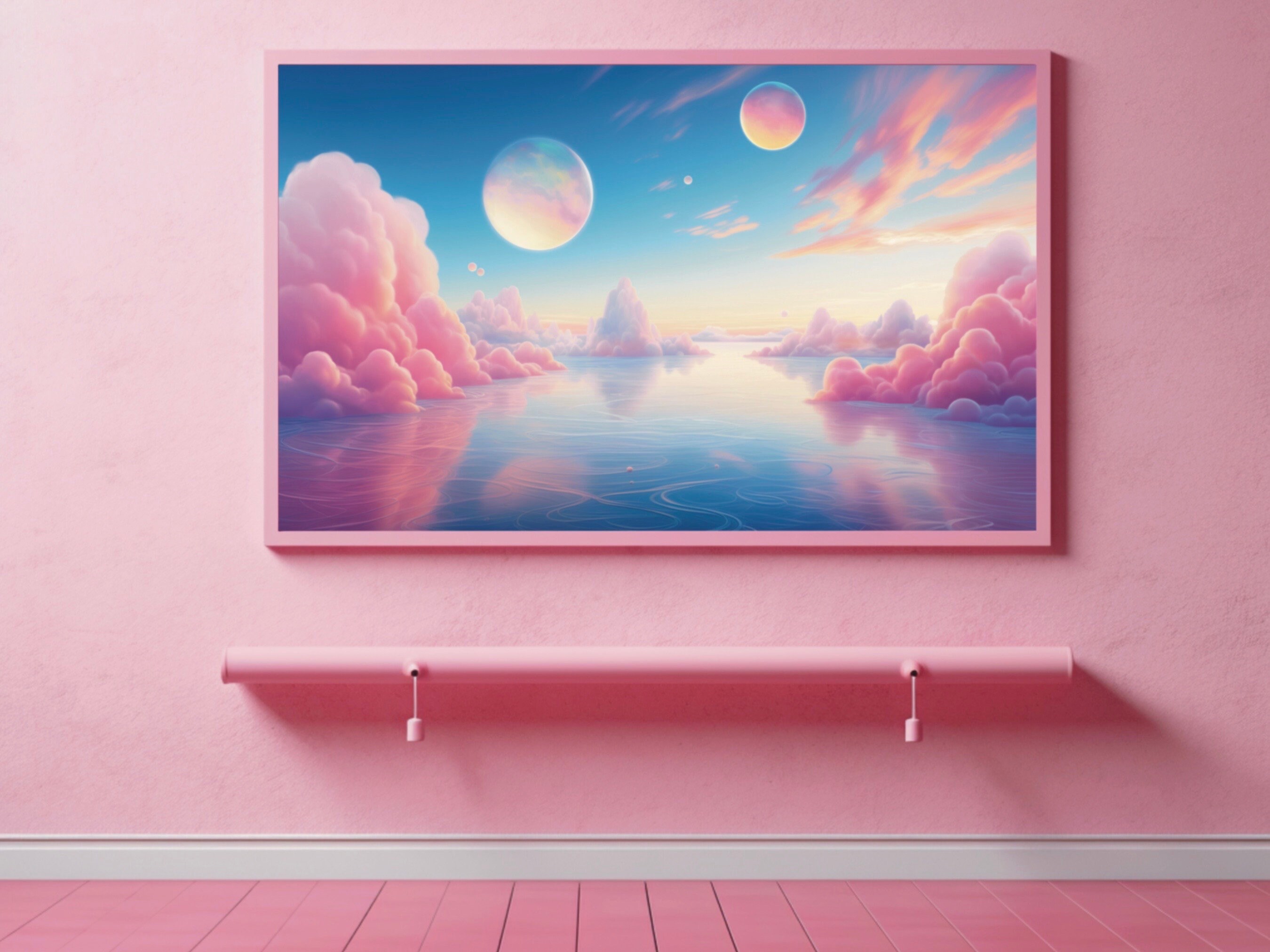Galactic Sky Art, Pink Sky Wall Art, Supermoon Art, Cotton Candy Sky ...